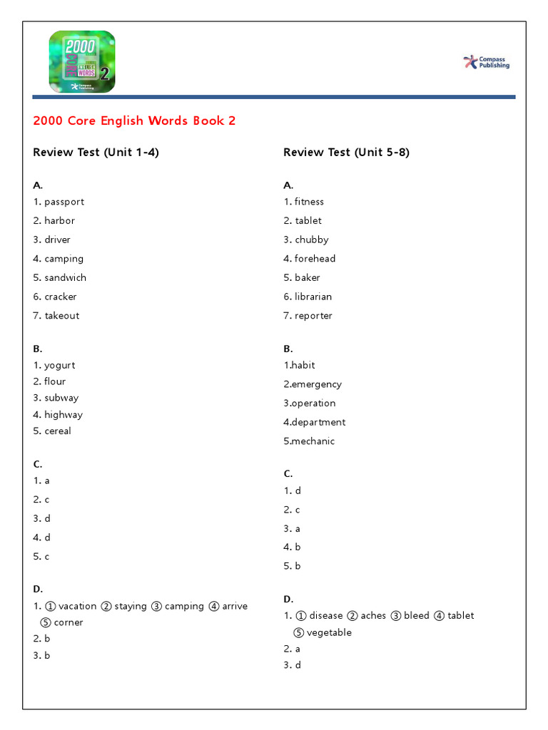 2000 Core English Words - 2 - Review - Answer Key | PDF | Chess Theory ...