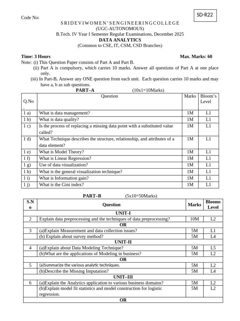 Data Analytics Model Paper 2 | PDF | Analytics | Data Analysis