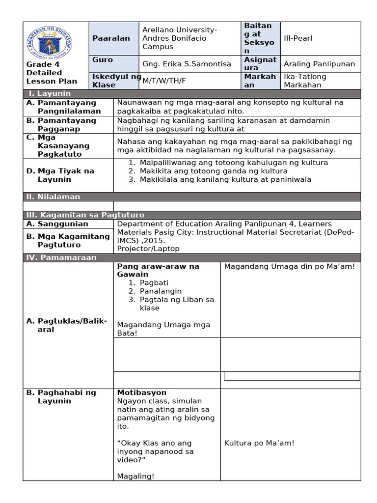 Tagalog Lesson Plan | PDF