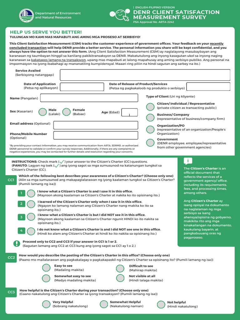 DENR Client Satisfaction Survey Form | PDF