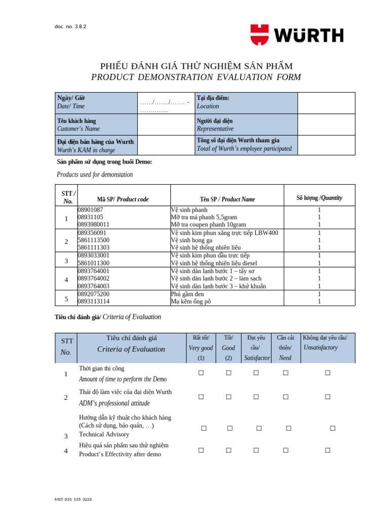 (3.8.2) Product DEMO Evaluation Form - 1 | PDF