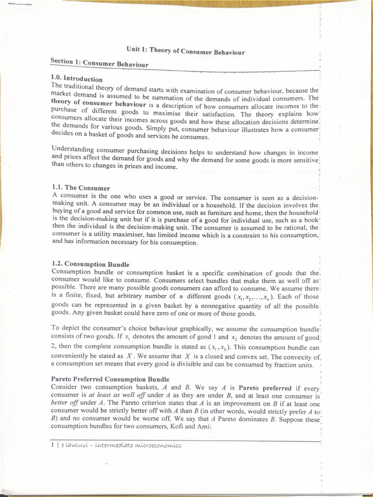 Unit 1 Theory of Consumer Behaviour | PDF