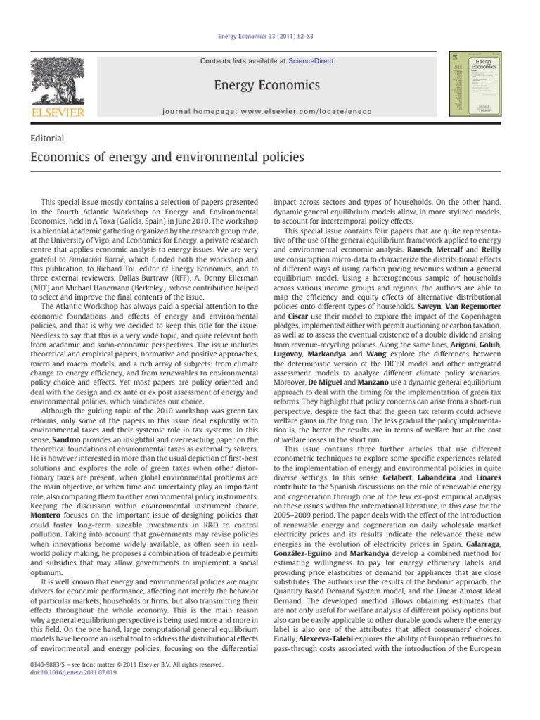 Energy and Environmental Policy Economics | PDF | Policy | Taxes