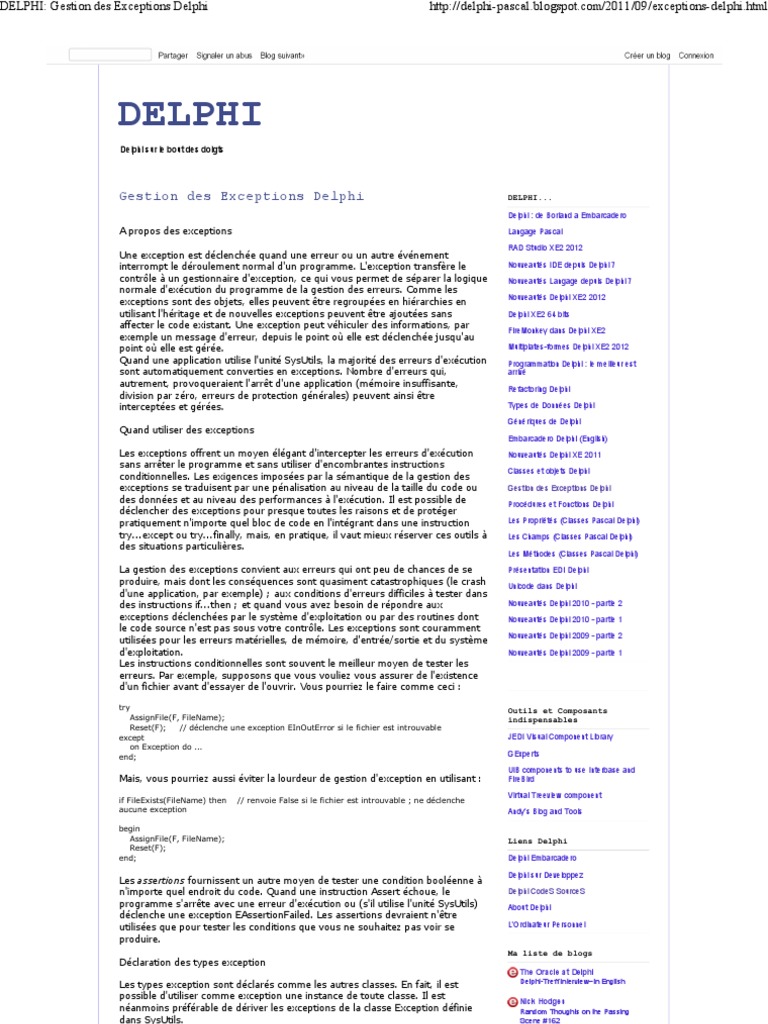 Gestion Des Exceptions Delphi | PDF | Programmation informatique ...
