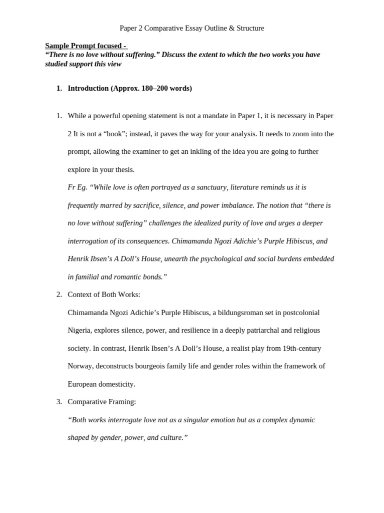 Paper 2 Comparative Essay Outline & Structure | PDF | Love | Patriarchy