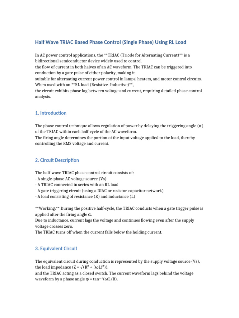 TRIAC Phase Control with RL Load | PDF | Alternating Current | Ac Power