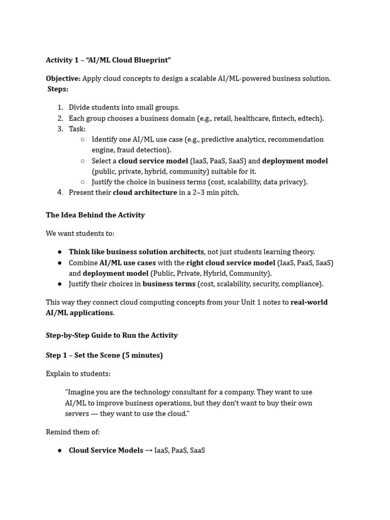 AI/ML Cloud Solution Design Activity | PDF | Cloud Computing ...