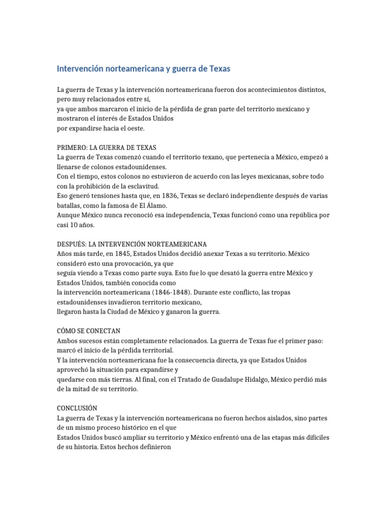 Intervencion y Guerra de Texas Conectadas | PDF