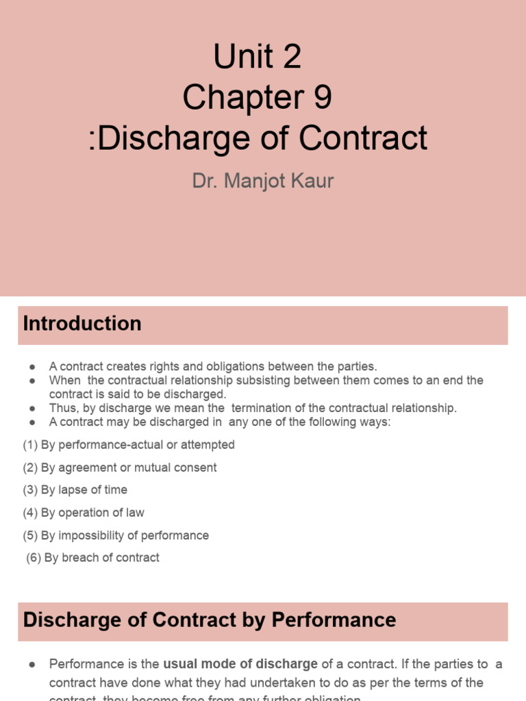 Discharge of Contract Explained | PDF | Breach Of Contract | Business Law