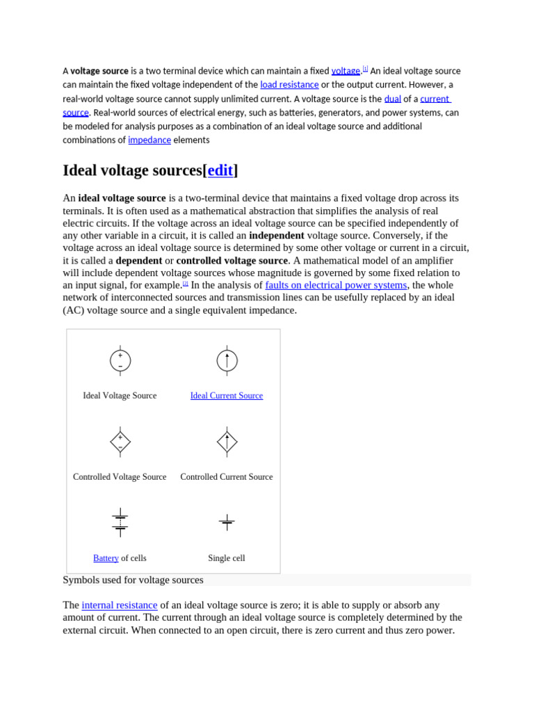 A Voltage Source Is A Two Terminal Device Which Can Maintain A Fixed ...