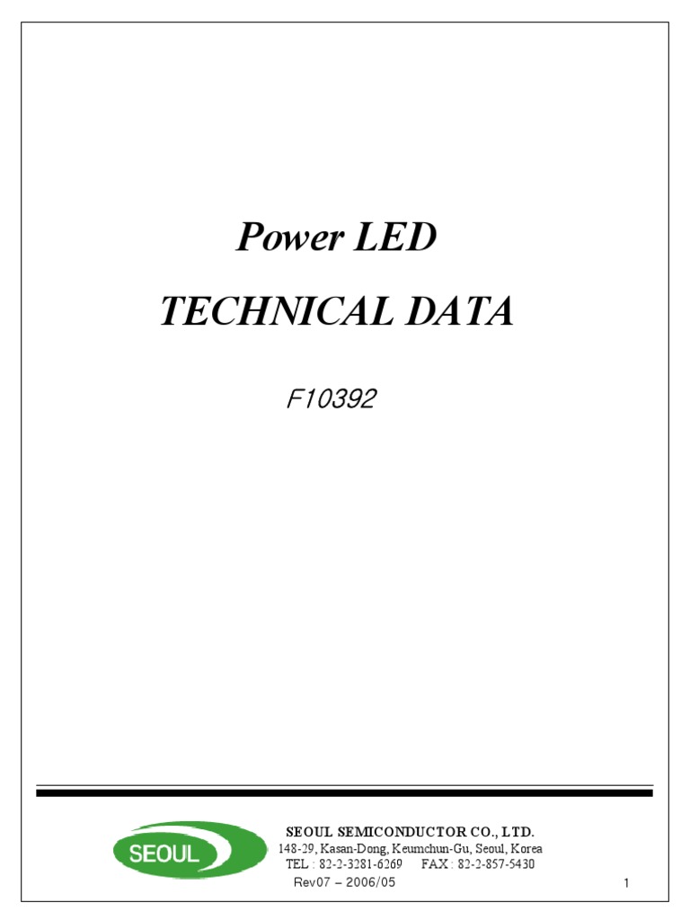Power LED Technical Data: Seoul Semiconductor Co., LTD | PDF ...