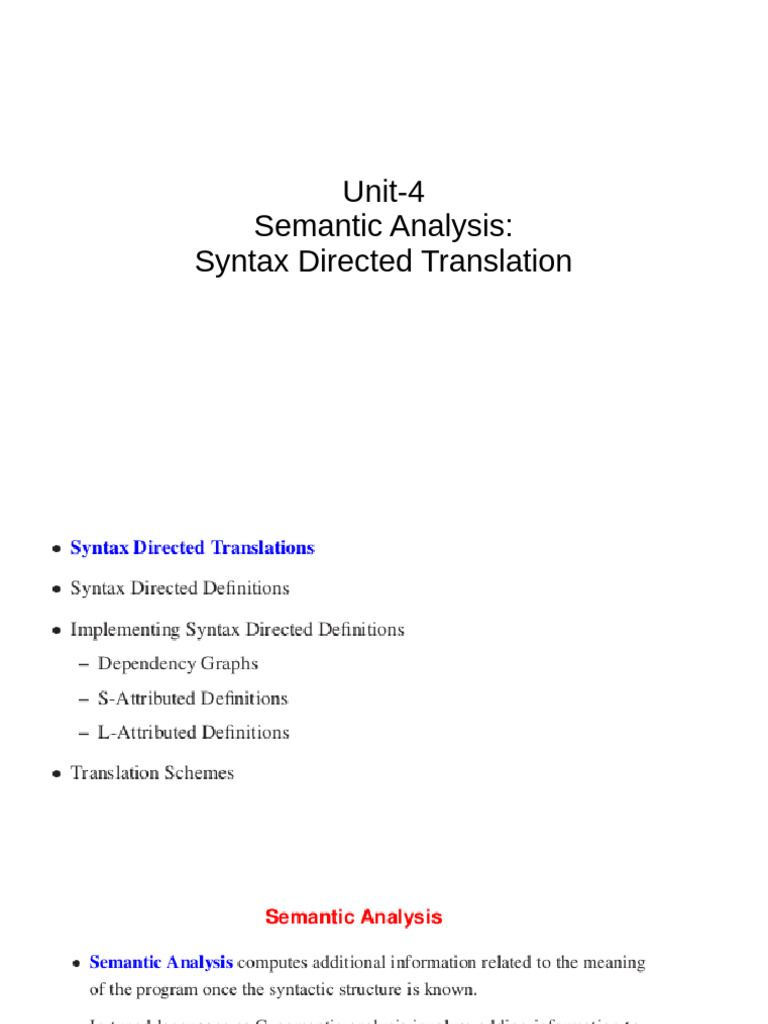 Unit-4 Semantic Analysis: Syntax Directed Translation | PDF
