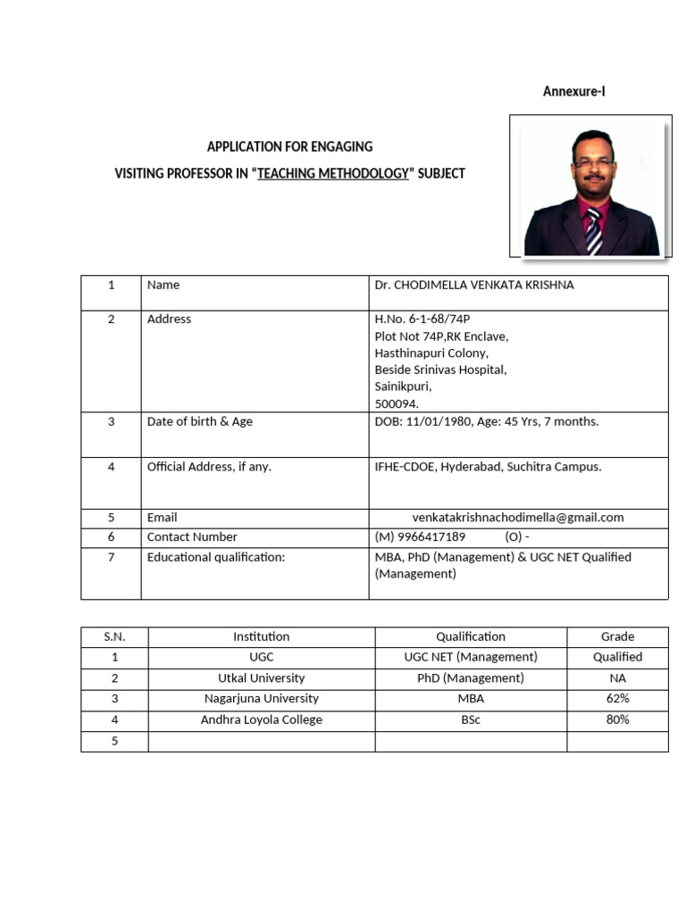 Application for Visiting Professor Role | PDF