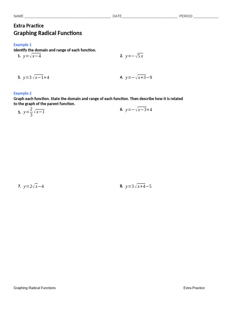 Graphing Radical Functions Practice | PDF | Square Root | Chess Openings