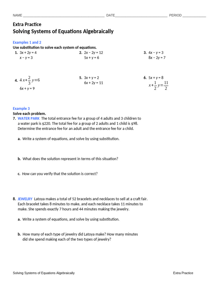 Solving Systems of Equations Algebraically | PDF | Equations | Chess