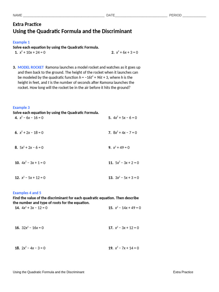 Using The Quadratic Formula and The Discriminant | PDF