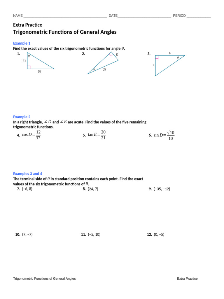 Trigonometric Functions of General Angles | PDF | Trigonometry ...