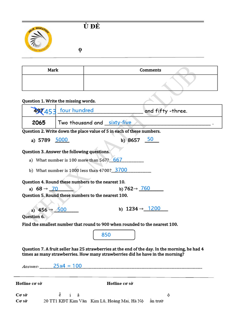 Helix Education Math Test Questions | PDF