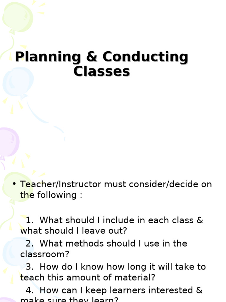 Planning Conducting Classes | PDF | Learning | Teaching Method