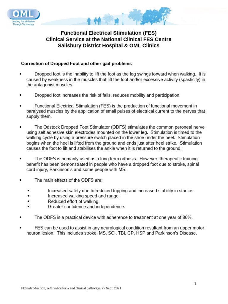 An Introduction To FES For Upper and Lower Limb Referal Criteria and ...