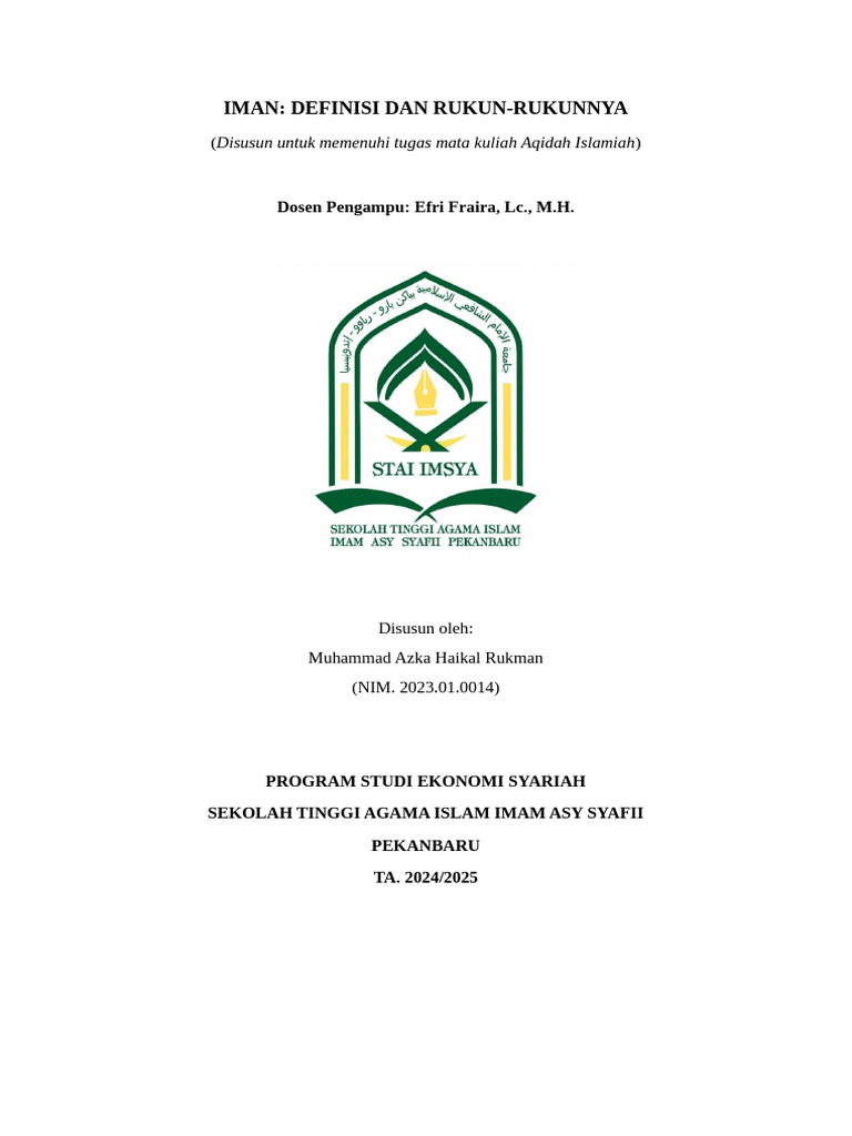 Rukun dan Definisi Iman dalam Islam | PDF