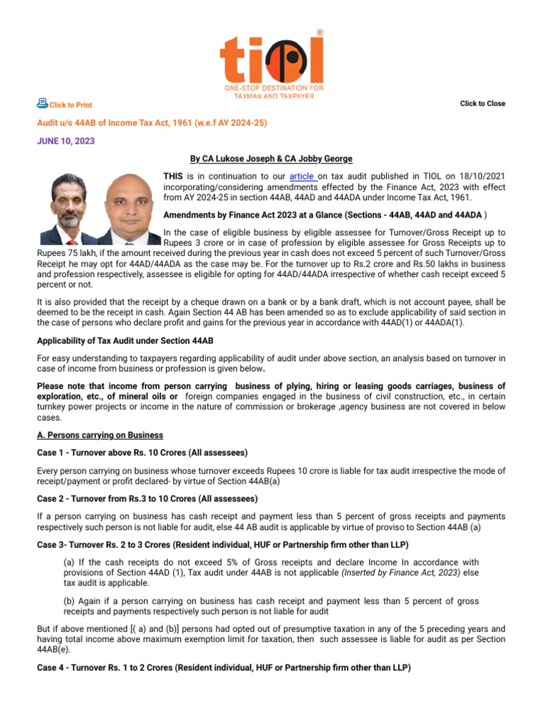 Tax Audit Limits AY 2024-25 Explained | PDF | Taxes | Limited Liability ...