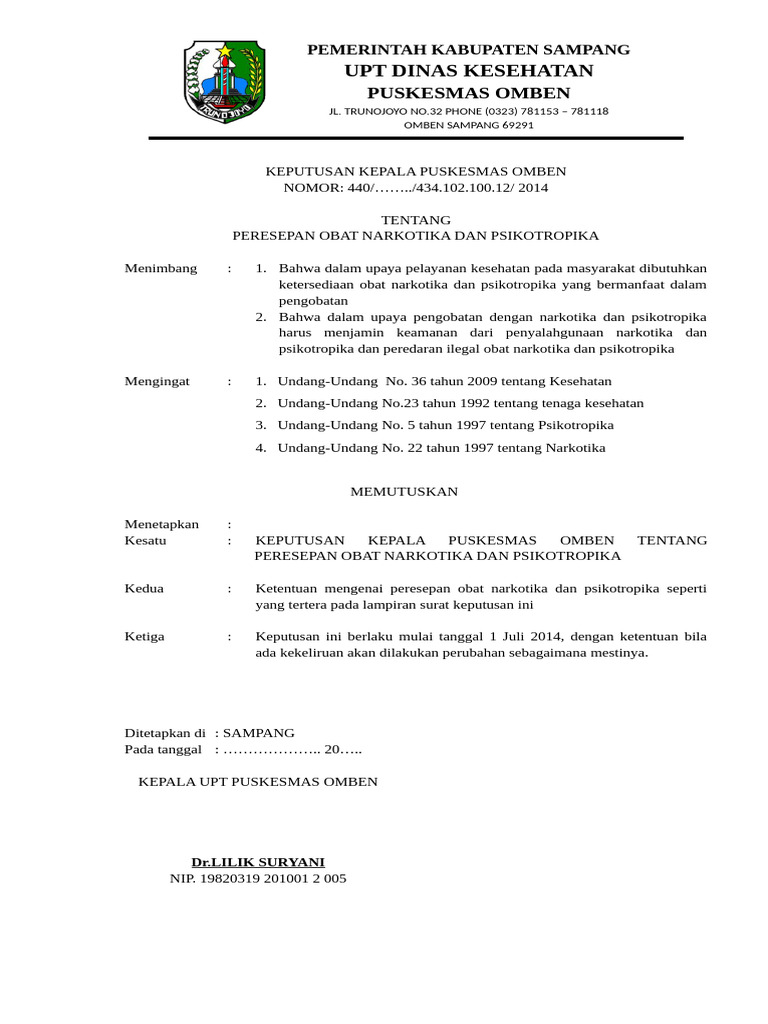 Peresepan Obat Narkotika di Puskesmas Omben | PDF