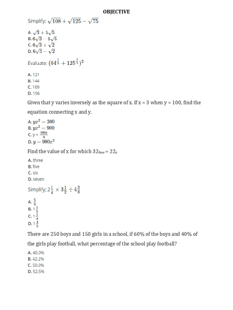 SS2 Mathematics Questions | PDF | Circle | Rectangle