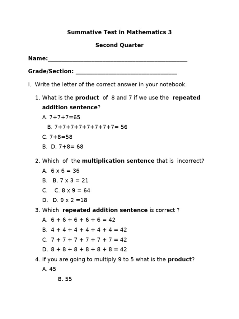 Math 3 Summative Test: Second Quarter | PDF
