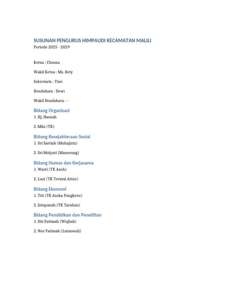 Susunan Pengurus HIMPAUDI Malili 2025-2029 | PDF
