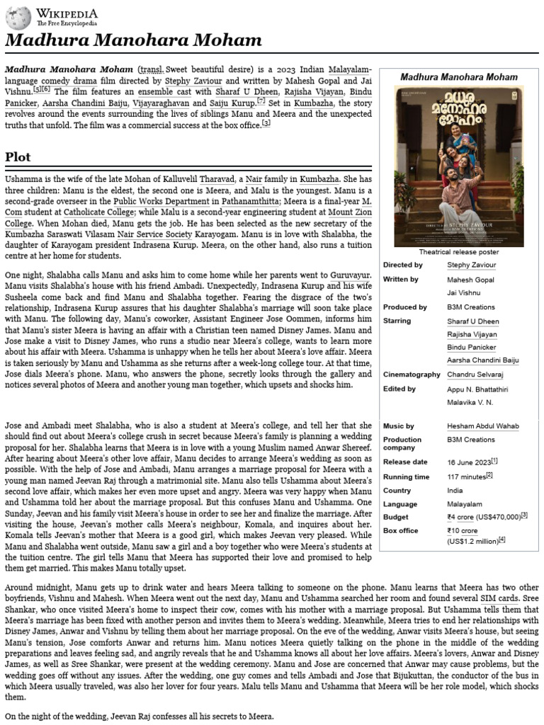 Madhura Manohara Moham Cast Overview | PDF