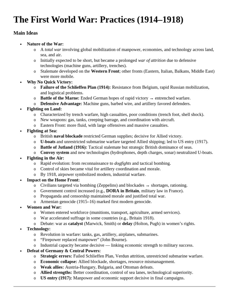 World War I Overview and Key Concepts | PDF | Western Front (World War ...