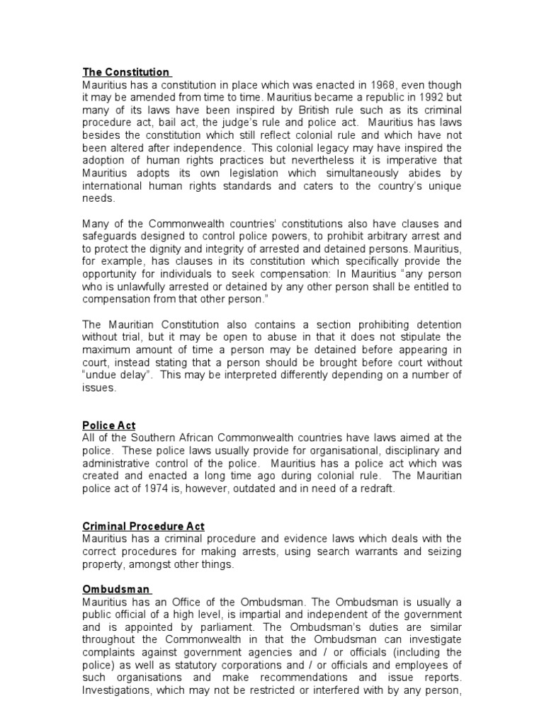 Overview of Mauritius' Legal Framework | PDF | Mauritius | Criminal ...