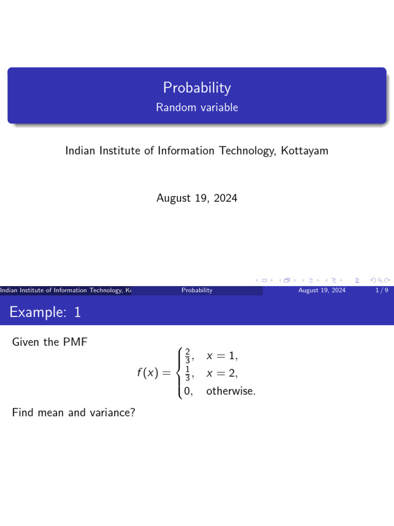 Probability: Random Variable | PDF | Probability Density Function | Variance