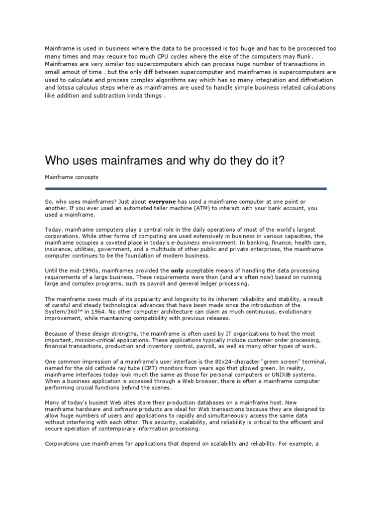 Who Uses Mainframes and Why Do They Do It | PDF | Mainframe Computer ...