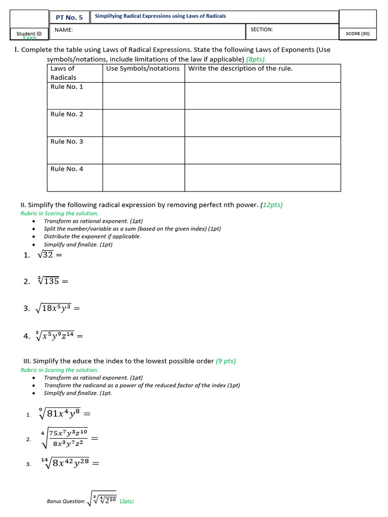 Simplifying Radical Expressions Guide | PDF