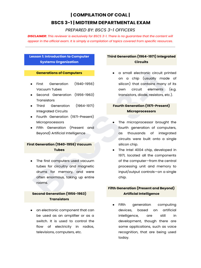 Bscs 3 1 Midterm Deptals Reviewer | PDF | Central Processing Unit | Integrated Circuit