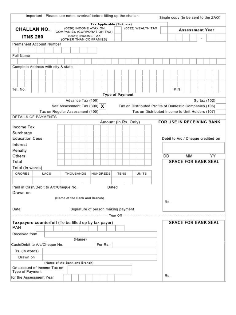 Income Tax Challan ITNS 280 Guide | PDF | Payments | Cheque