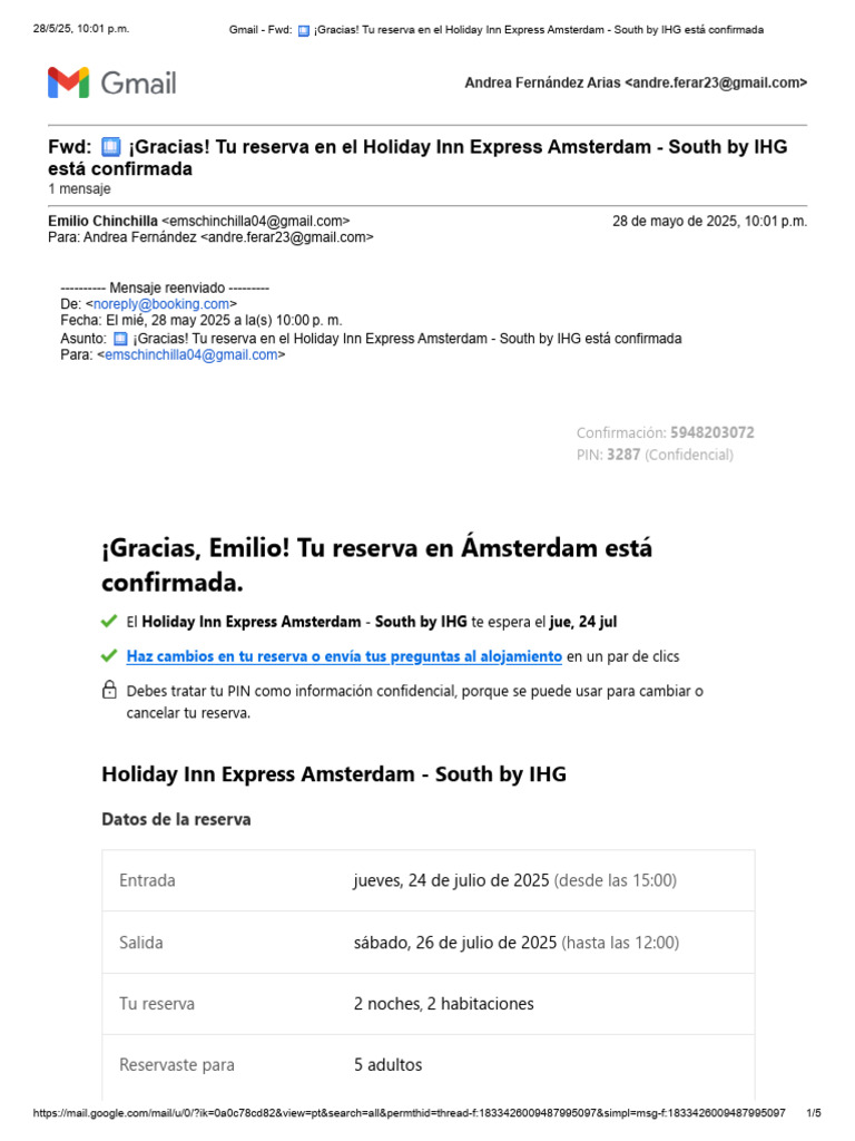 Reserva confirmada en Ámsterdam | PDF | Industrias de servicio ...