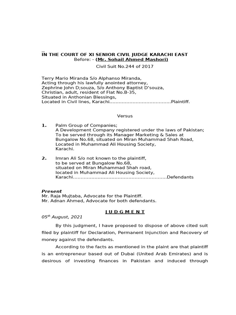 Suit No.244 of 2017 Declaration Specific Performance and Perment Injunction | PDF | Lawsuit ...