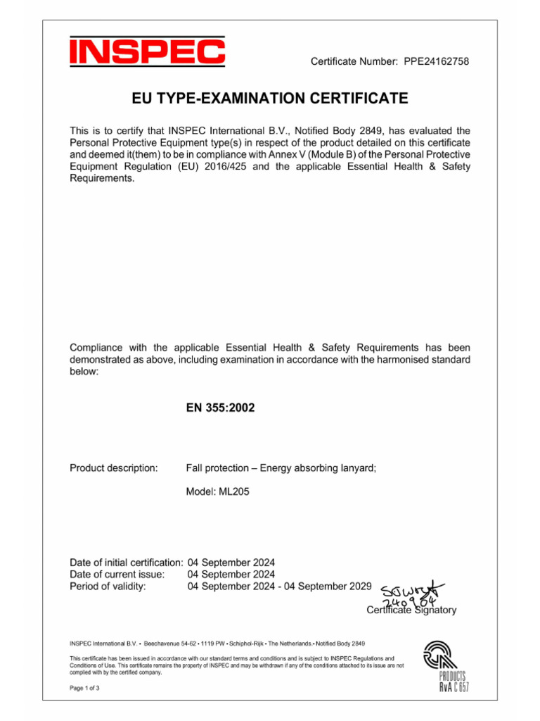 CE Certificate Lanyard 205 | PDF