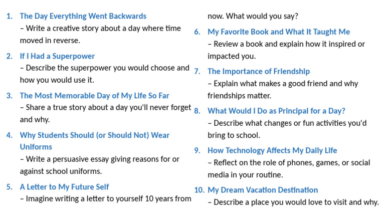 Creative Writing Prompts for Students | PDF