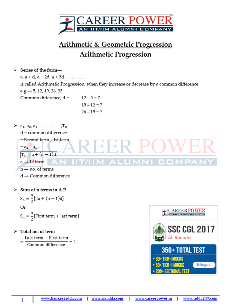 Arithmetic & Geometric Progression Notes | PDF | Mathematics ...