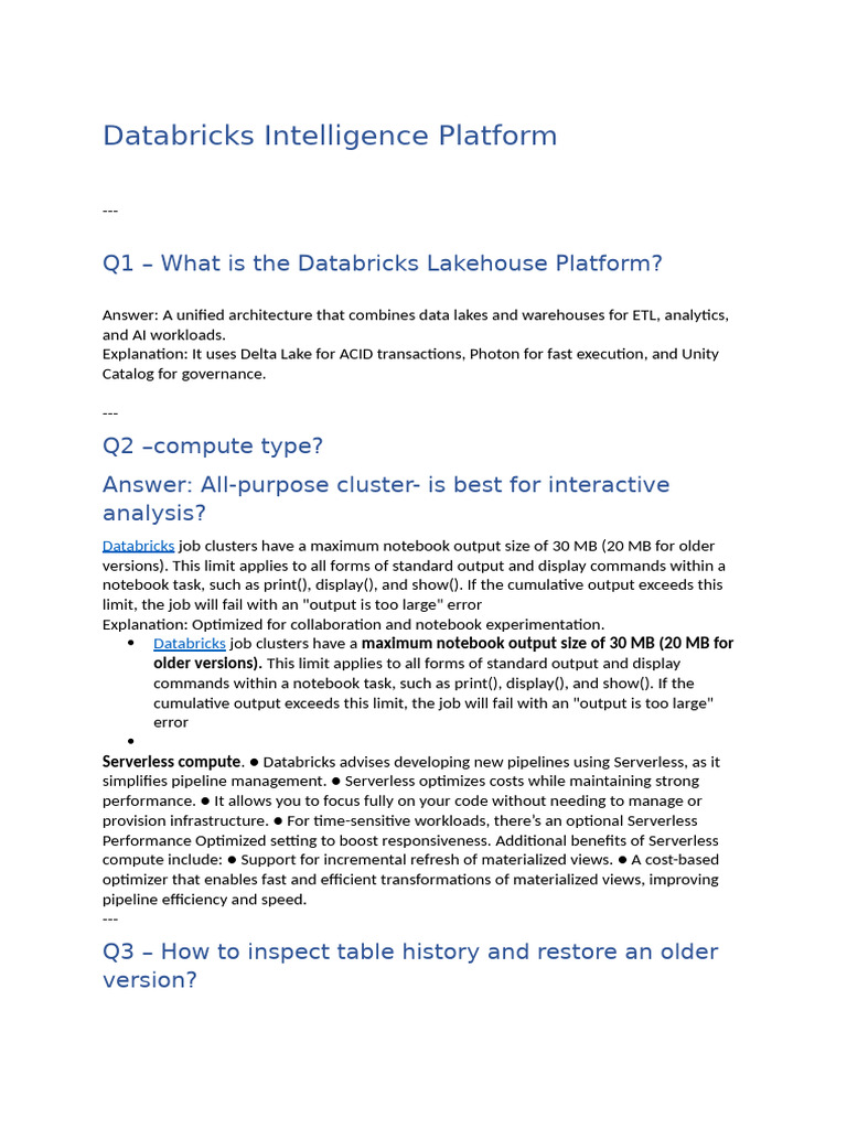 Databricks Associate Exam Tpoic 1-Databricks Intelligence Platform ...