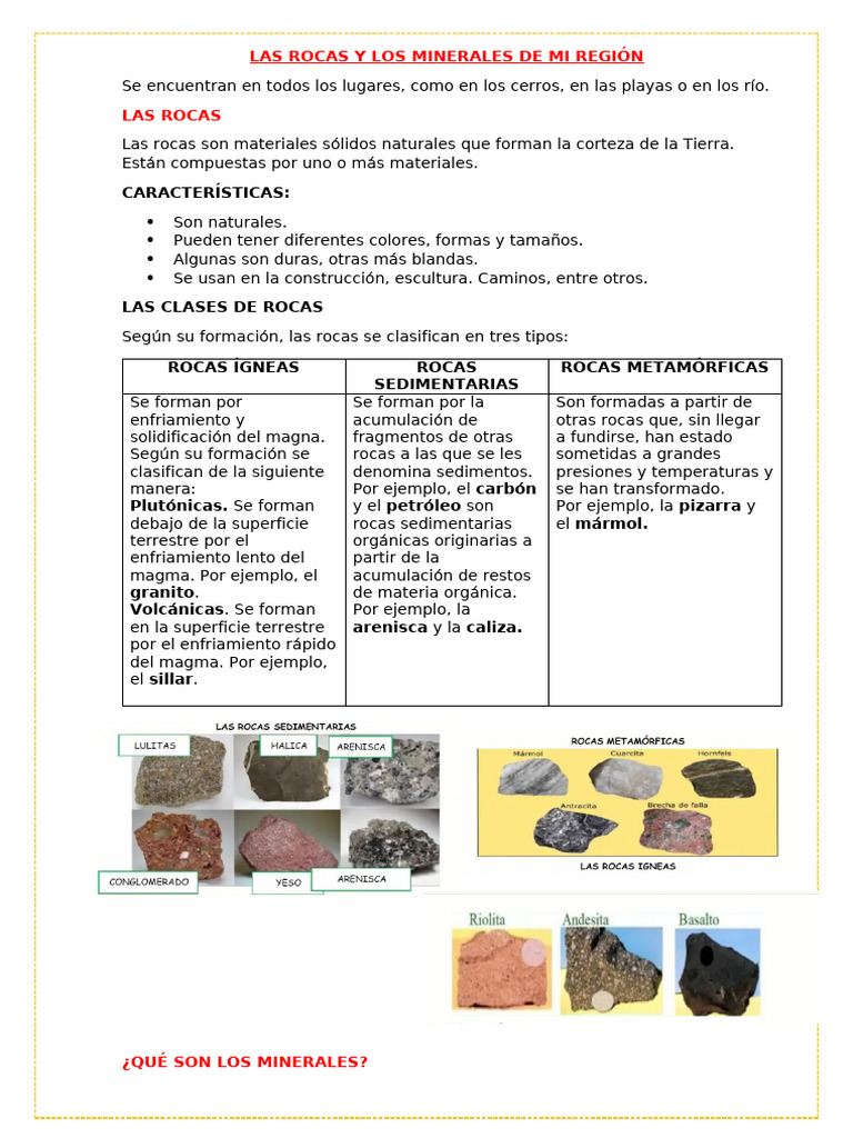 Rocas y Minerales de Mi Región | PDF | Roca (geología) | Minerales