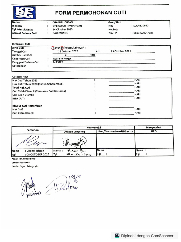 Form Cuti Ichsan, Bayu | PDF