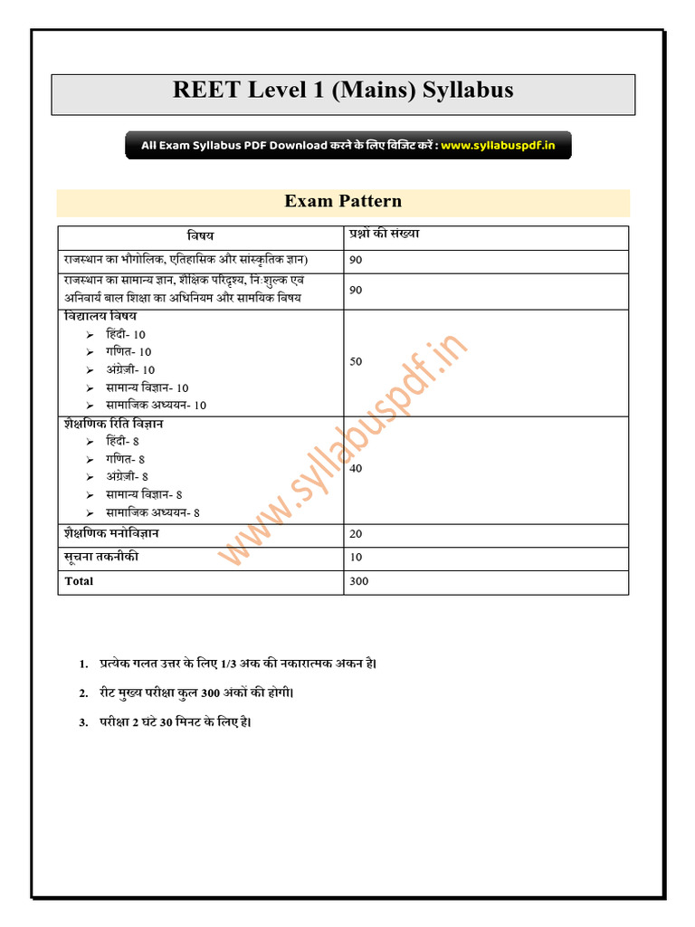 REET Mains Level 1 Exam Syllabus PDF | PDF