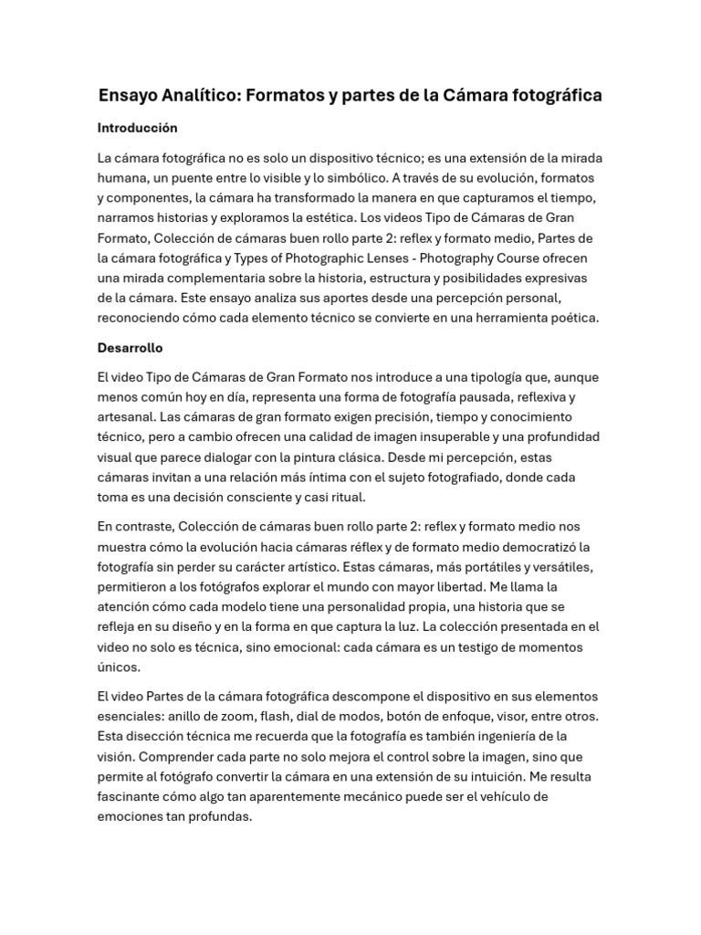 Partes y formatos de la cámara fotográfica | PDF | Cámara | Imagen