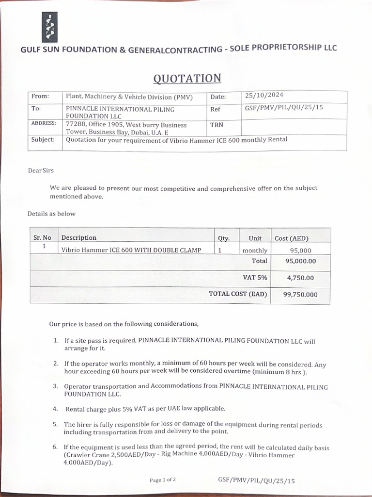 Gulf Sun Foundation & Generalcontracting - Sole Proprietorship LLC | PDF