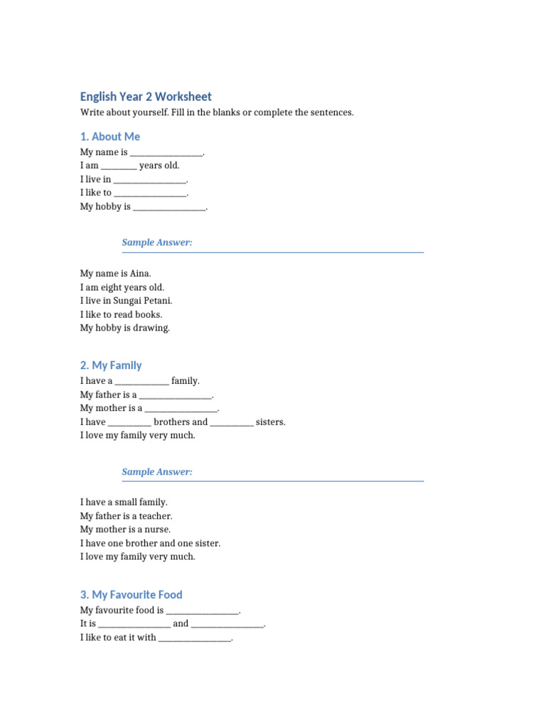 English Year2 Worksheet | PDF